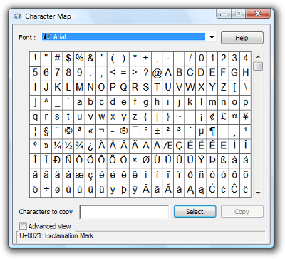 MS Windows Character Map